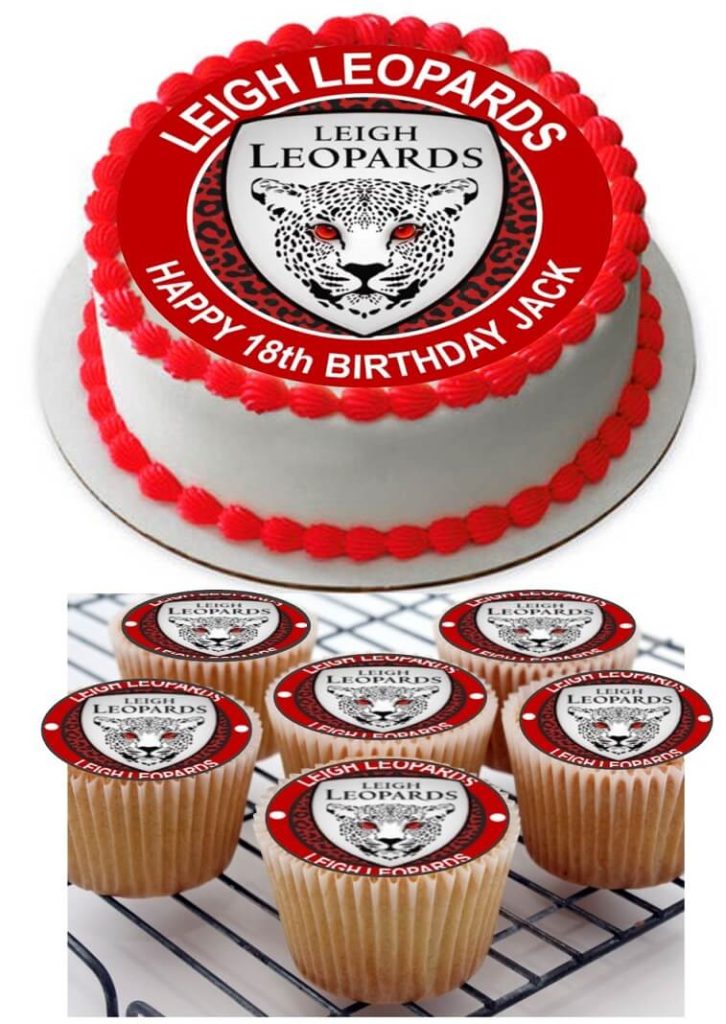 Leigh Leopards Rugby Club Icing Birthday Cake Topper & 8 Cupcake Toppers