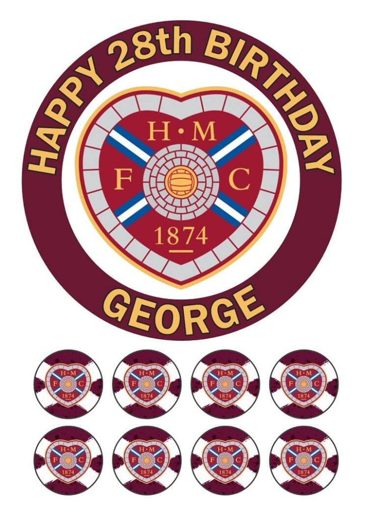 Hearts FC Icing Birthday Cake Topper & 8 Cupcake Toppers