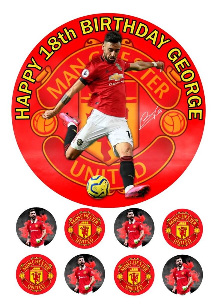 Bruno Fernandes (Manchester United) Icing Birthday Cake Topper & 8 ...