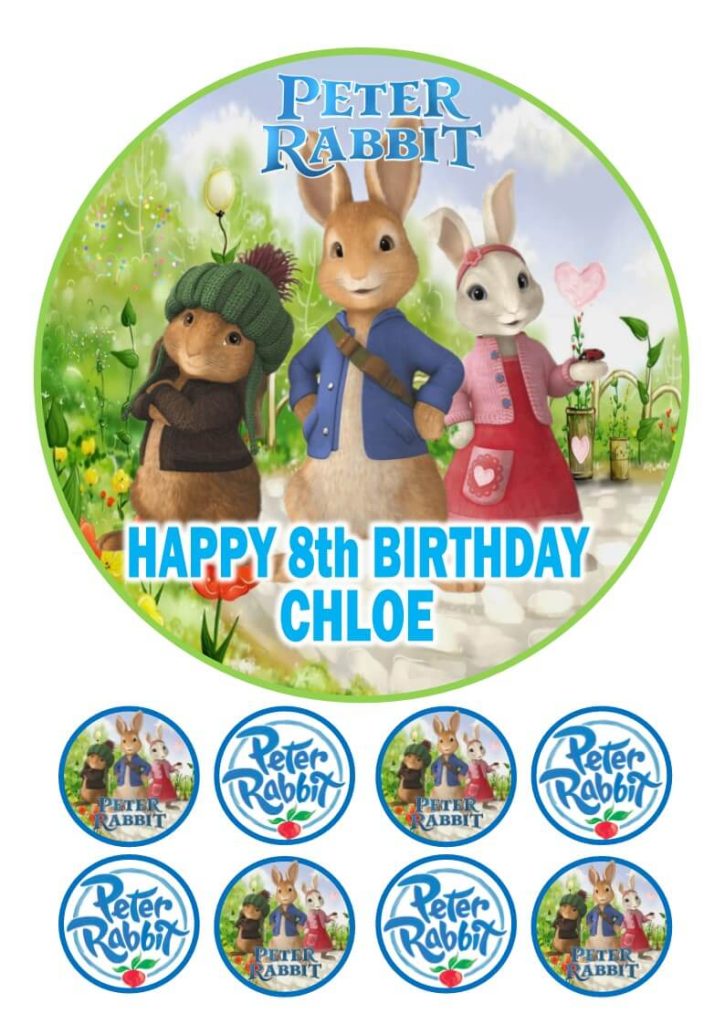 Peter Rabbit Icing Birthday Cake Topper & 8 Cupcake Toppers