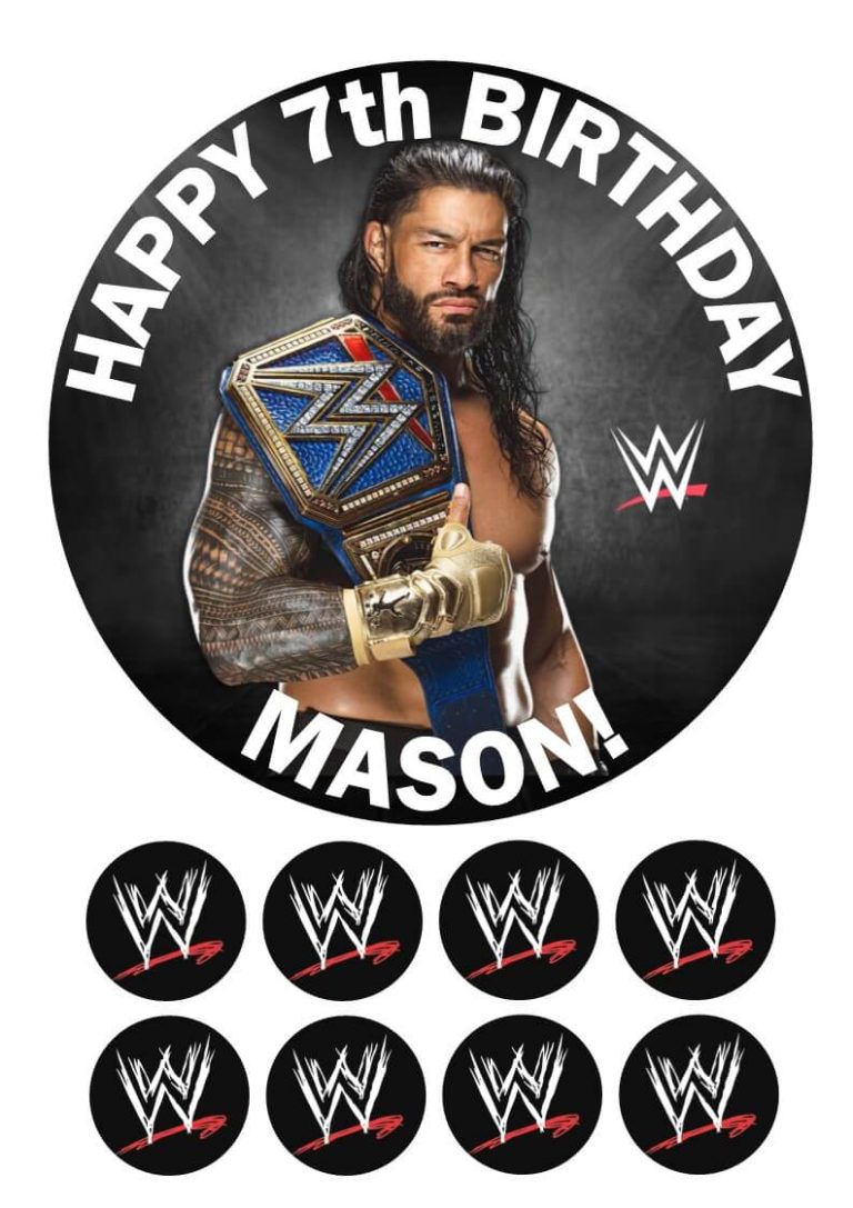 Roman Reigns WWE Icing Birthday Cake Topper & 8 Cupcake Toppers