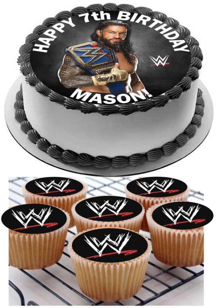 Roman Reigns WWE Icing Birthday Cake Topper & 8 Cupcake Toppers