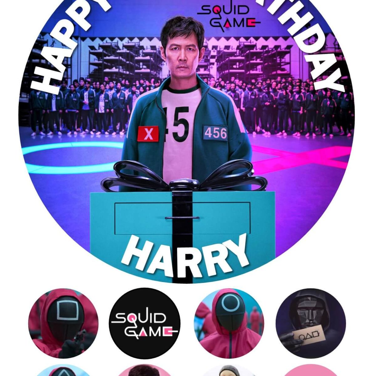 Squid Game TV Show Icing Birthday Cake Topper Plus 8 Cupcake Toppers