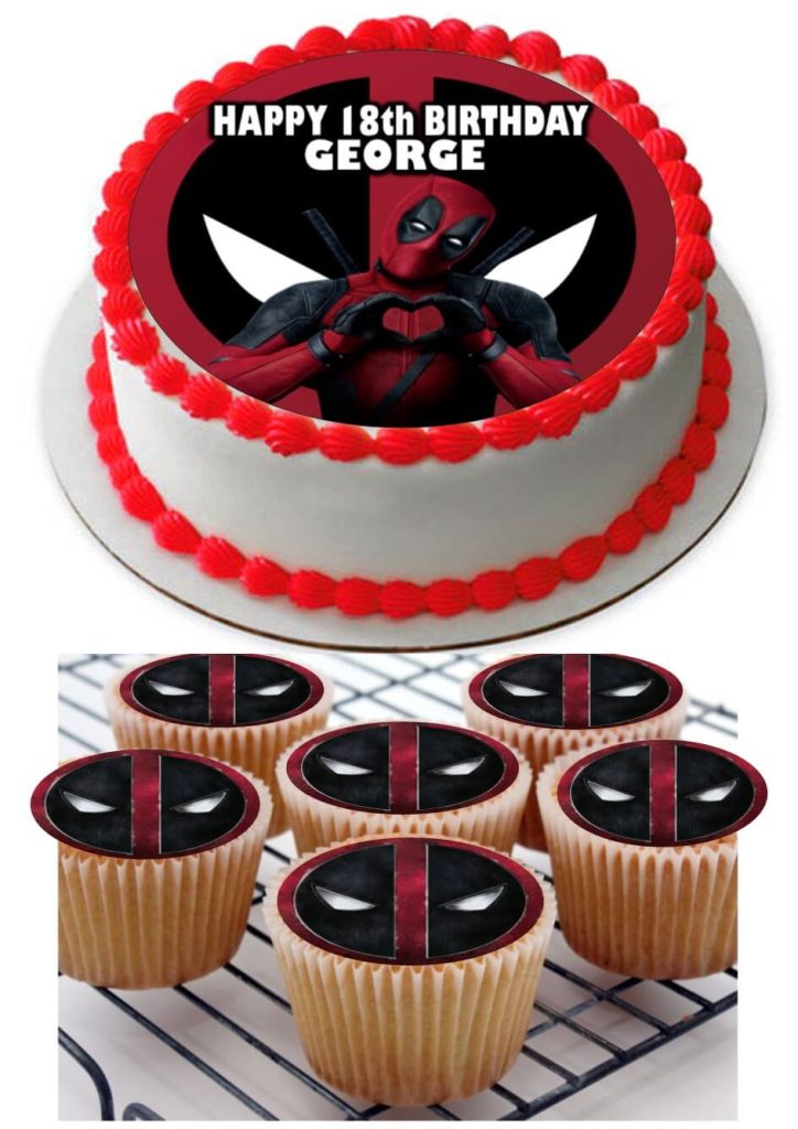 Deadpool Icing Birthday Cake Topper & 8 Cupcake Toppers