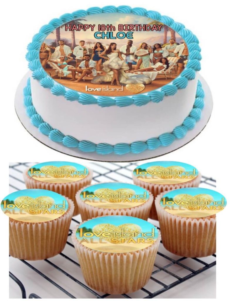 Love Island All Stars 2025 Icing Birthday Cake Topper & 8 Cupcake Toppers