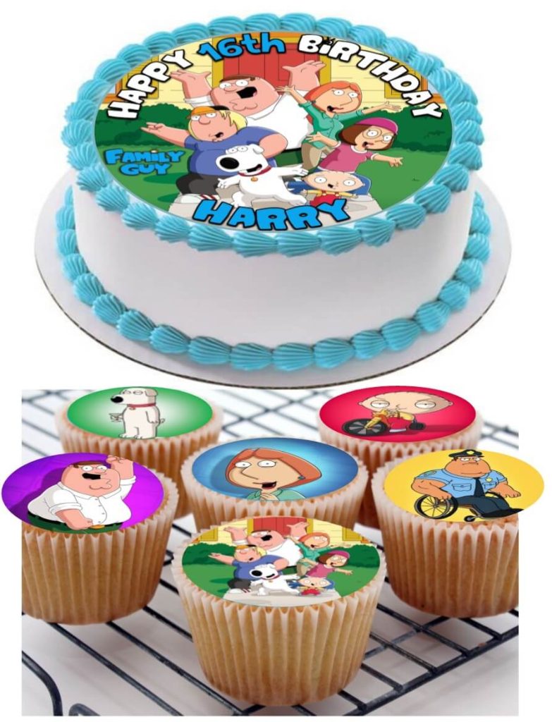 Family Guy Icing Birthday Cake Topper & 8 Cupcake Toppers