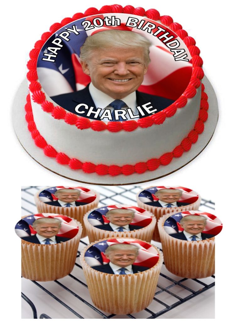 Donald Trump Icing Birthday Cake Topper & 8 Cupcake Toppers