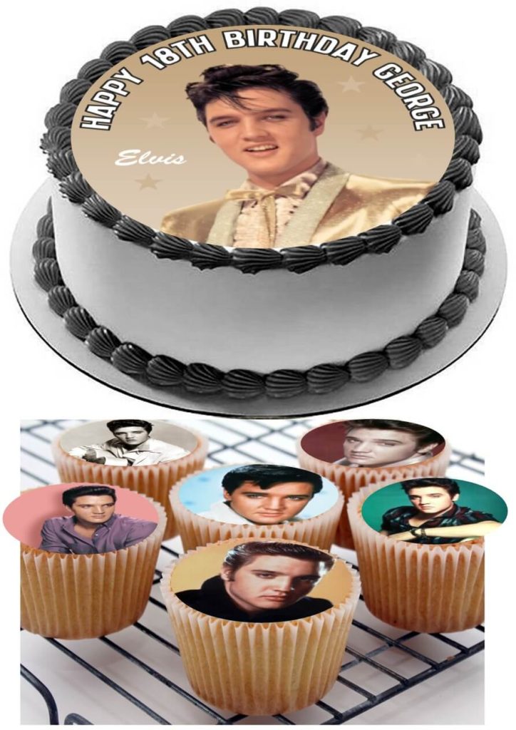 Elvis Presley Icing Birthday Cake Topper & 8 Cupcake Toppers