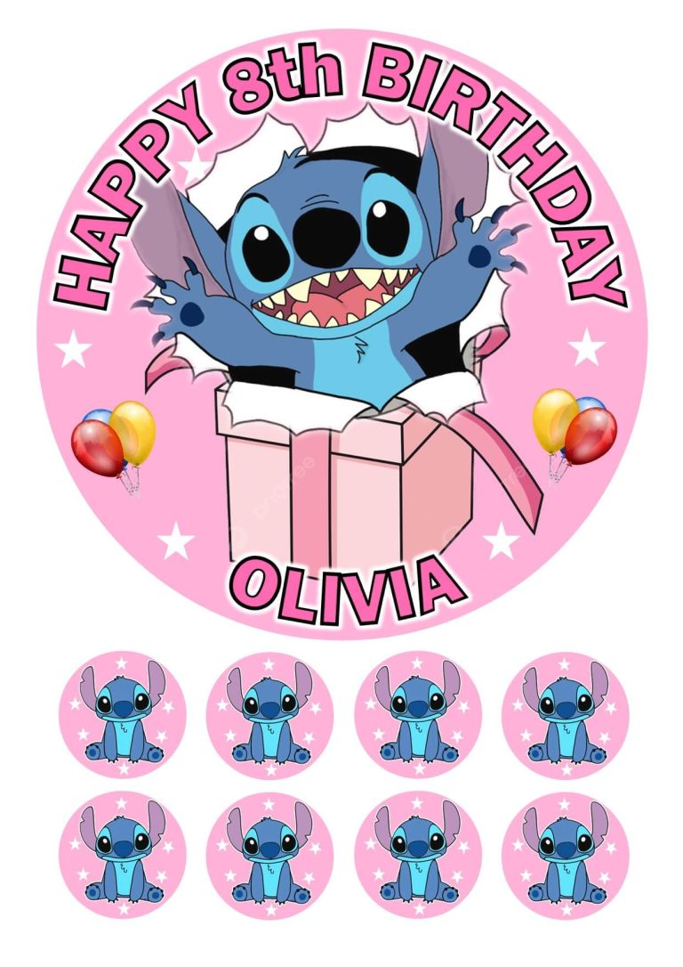 Stitch (Lilo & Stitch) Icing Birthday Cake Topper & 8 Cupcake Toppers