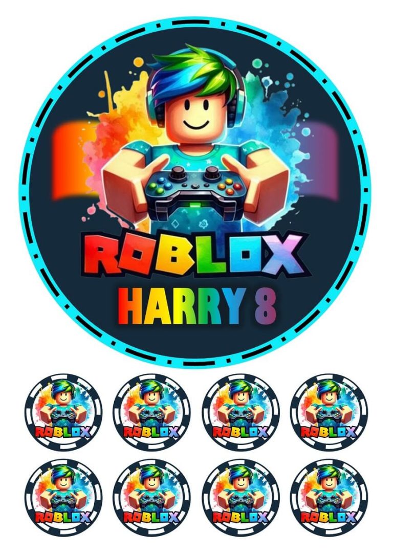 Roblox Icing Birthday Cake Topper & 8 Cupcake Toppers
