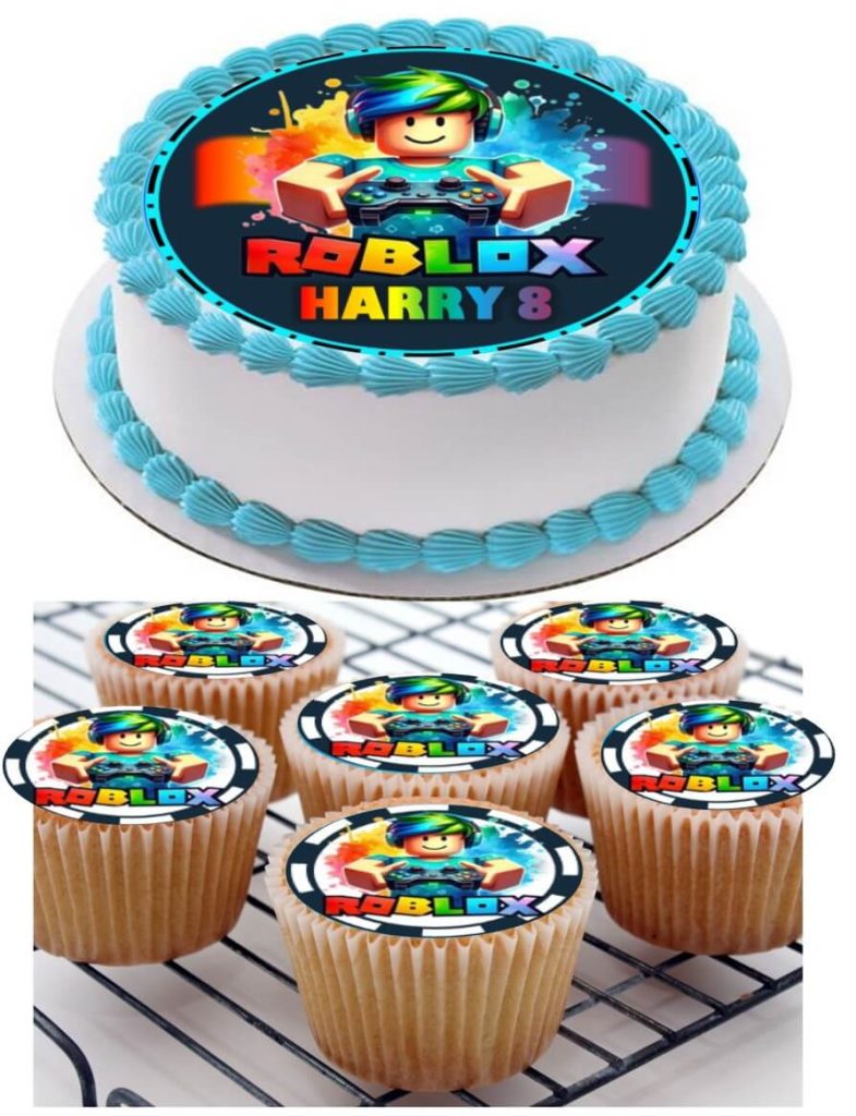 Roblox Icing Birthday Cake Topper & 8 Cupcake Toppers