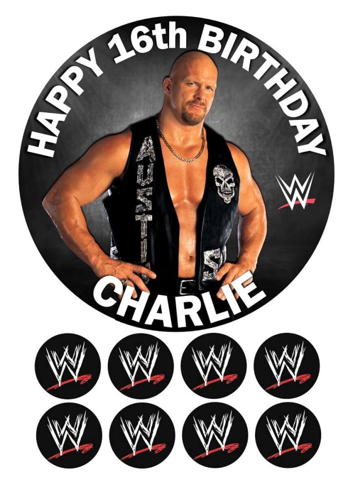 Stone Cold Steve Austin WWE Icing Birthday Cake Topper & 8 Cupcake Toppers