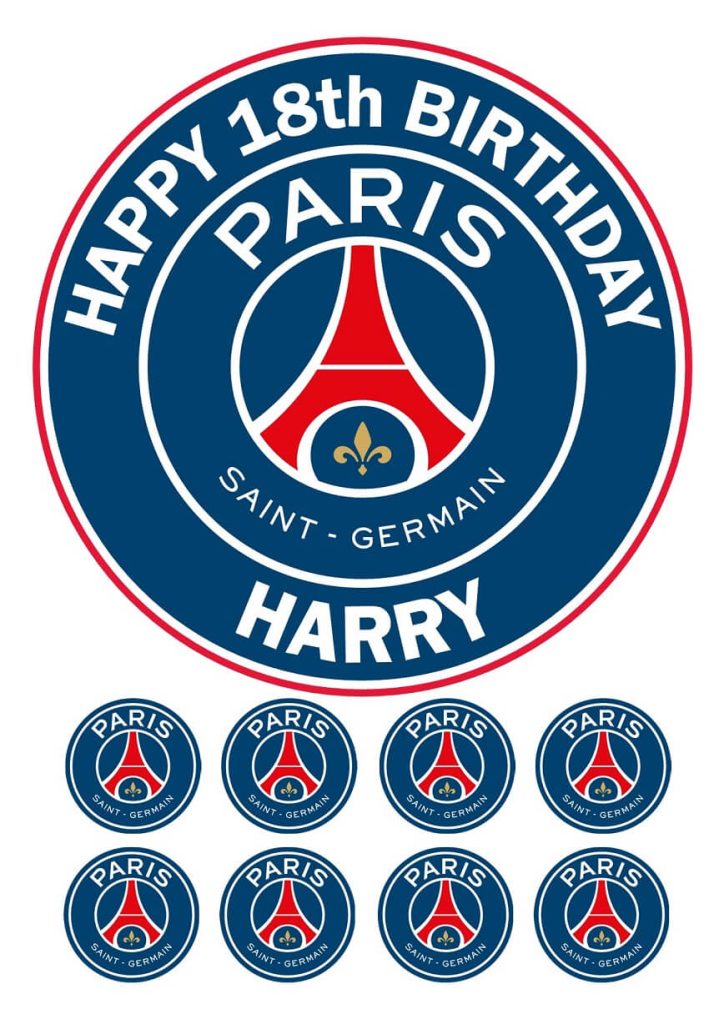 Paris Saint Germain FC PSG Icing Birthday Cake Topper & 8 Cupcake Toppers