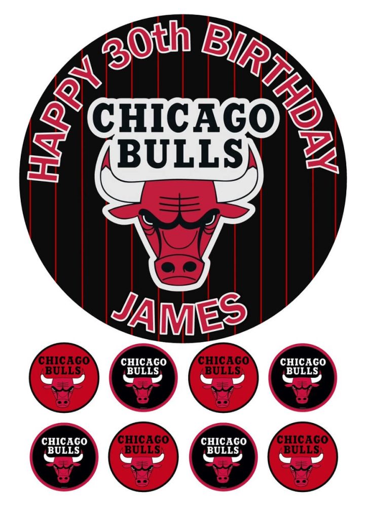 Chicago Bulls Icing Personalised Birthday Cake Topper & 8 Cupcake Toppers